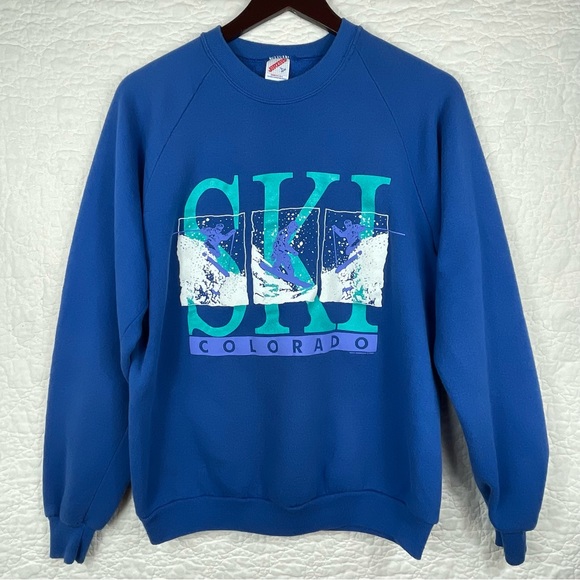 Jerzees | Sweaters | Vintage 94 Ski Colorado Blue Sweatshirt Puff Print ...